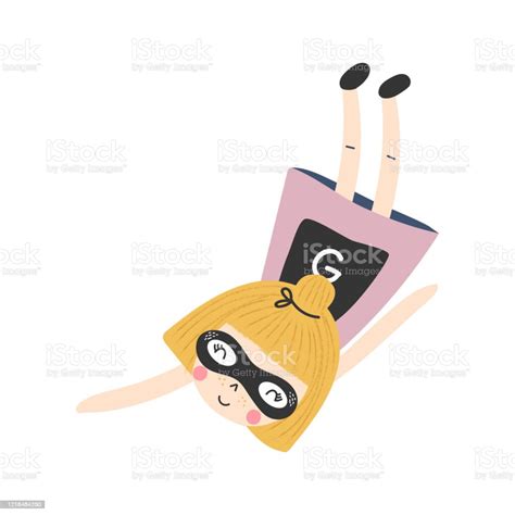 귀여운 아이 만화 비행 생강 슈퍼 히어로 소녀 벡터 그림입니다 슈퍼히어로에 대한 스톡 벡터 아트 및 기타 이미지 슈퍼히어로