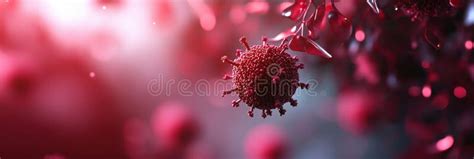 Microscopic View Of Virus Structure With Red And Dark Background Highlighting Viral Particles