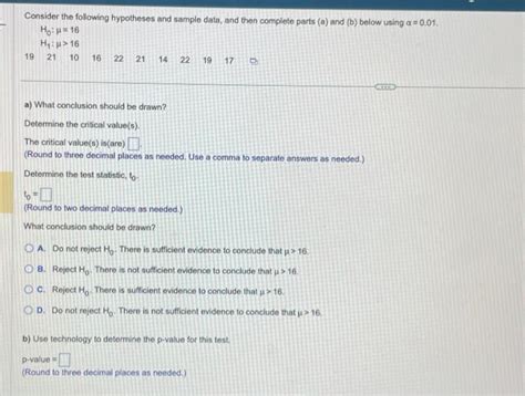Solved Consider The Following Hypotheses And Sample Data Chegg