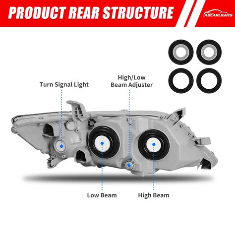 Adcarlights Compatible With 2010 2011 Toyota Camry Headlights Chrome