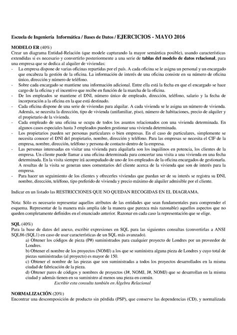 Bd Ejercicios Mayo 2016 Ex Escuela De Ingeniería Informática Bases