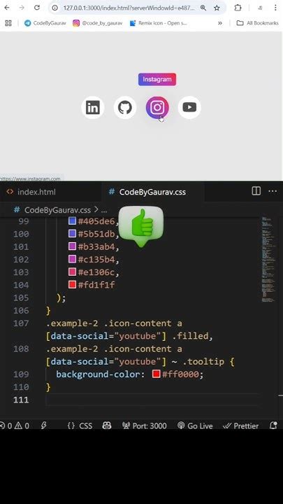 🌐 Social Media Icons With Hover Effects Html And Css Webdevelopment Coding Htmlcss Shorts
