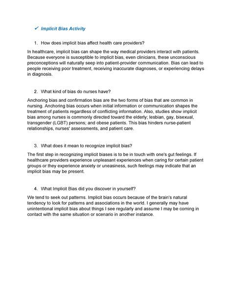 Implicit Bias Assignment 110n Implicit Bias Activity How Does