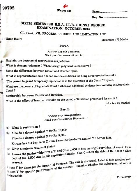 QP 6th Sem Civil Procedure Code And Limitation Act 2015