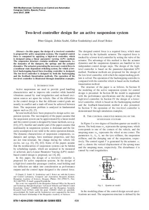 Pdf Two Level Controller Design For An Active Suspension System Jozsef Bokor