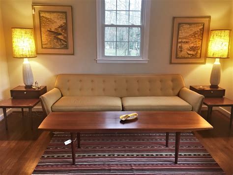 Mid Century Modern Drexel Parallel Custom Sofa Walnut Trim By Barney