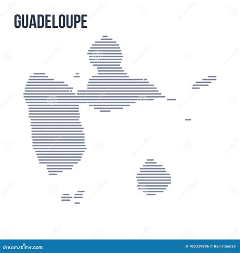 Vector Abstract Hatched Map Of Guadeloupe With Horizontal Lines Isolated On A White Background