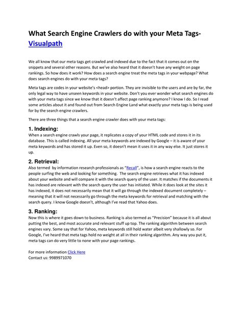 Ppt What Search Engine Crawlers Do With Your Meta Tags Visualpath Powerpoint Presentation