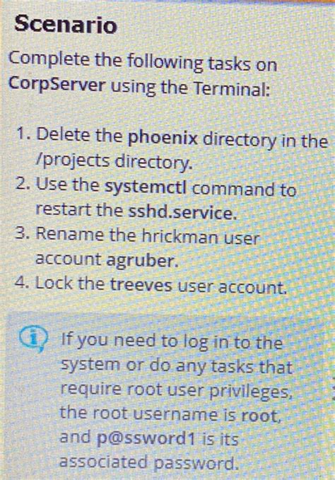 scenario complete the following tasks on corpserver using the terminal