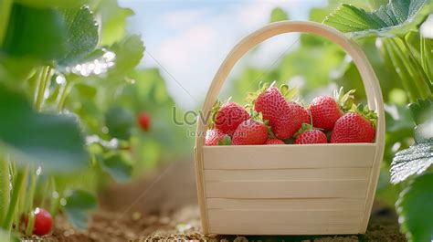 시골에 딸기로 가득 찬 바구니