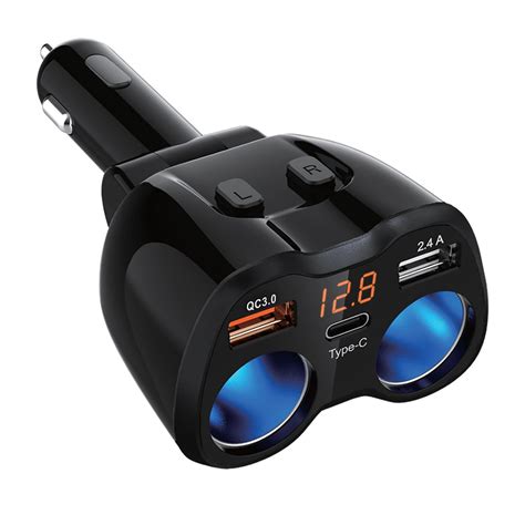 Powerdrive 12v 2 Way Adapter With Usb And Usb C Ports Led Display 80w Output Cigarette Socket