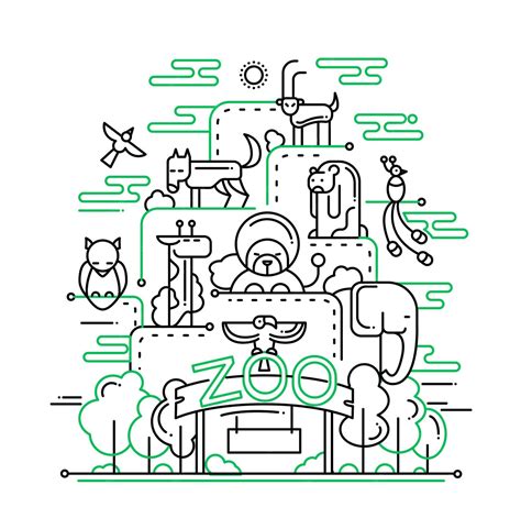 Premium Vector Illustration Of Modern Line Zoo Composition And