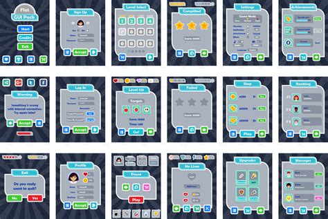 Flat Game User Interface Pack Game Assets Graphicriver