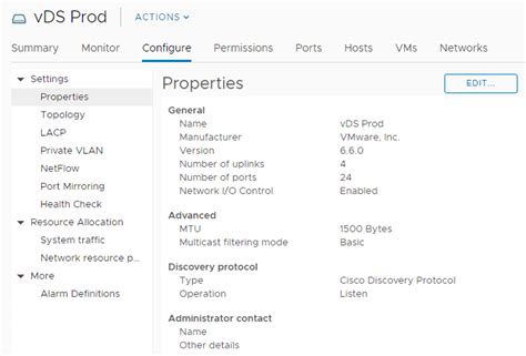 Properties And Configuration Options Of The Distributed Vswitch