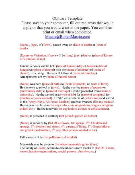 Obituary Template In Word And Pdf Formats