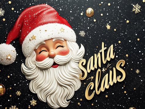 검정색 배경에 황금색 3d 문자가 있는 산타클로스 카드 Png 일러스트 무료 다운로드 Lovepik