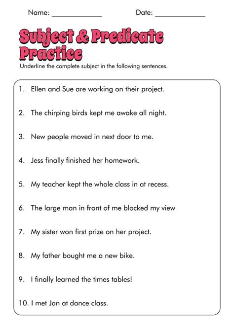 16 Subject And Predicate Worksheets Subject And Predicate Worksheets