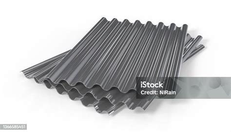 흰색 배경에 고립 된 지붕에 대한 3d 렌더 일러스트 스틸 금속 아연 아연 파시트 현실적인 골판지 지붕 시트 금속 사이딩 덮개