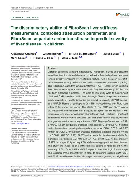 Pdf The Discriminatory Ability Of Fibroscan Liver Stiffness Measurement Controlled