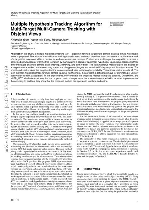 Pdf Multiple Hypothesis Tracking Algorithm For Multi Target Multi Camera Tracking With