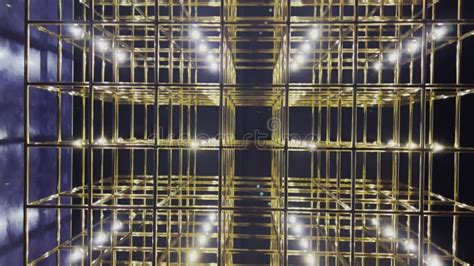 Abstract Gold Grid Video With Backlight Vivid Perspective Video Art Deco Pattern Stock Video