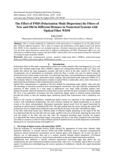 The Effect Of Pmd Polarization Mode Dispersion The Fibers Of New And Old In Different Distance