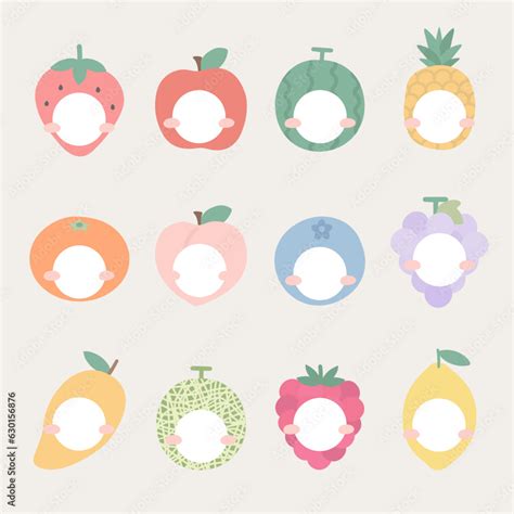 다양한 과일 캐릭터 얼굴 합성 일러스트 세트 素材庫向量圖 Adobe Stock
