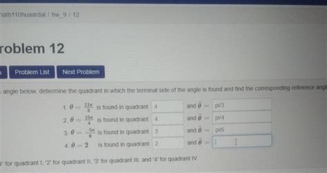 Solved Angle Below Determine The Quadrant In Which The Chegg Com