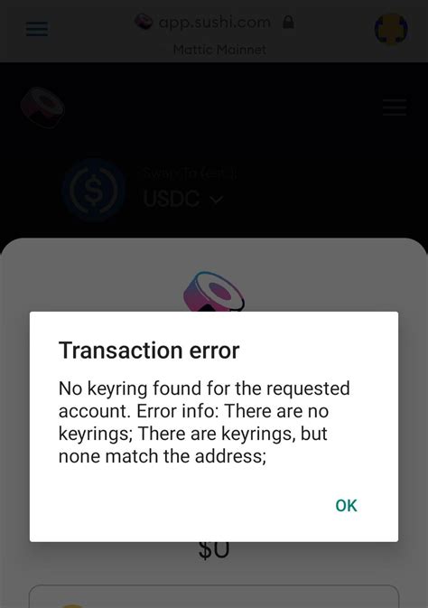 has anyone else gotten this keyring error when trying to swap on