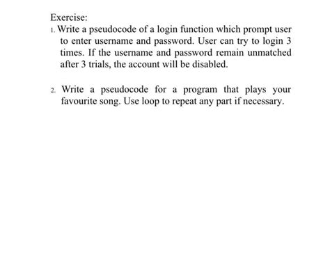 Solved Exercise 1 Write A Pseudocode Of A Login Function