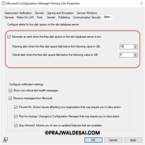 Configure Low Disk Space Alerts For SCCM Database Server