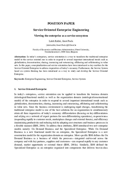 Pdf Service Oriented Enterprise Engineering Viewing The Enterprise As A Service Ecosystem