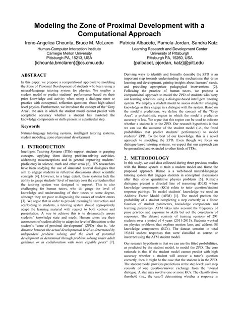 Pdf Modeling The Zone Of Proximal Development With A Computational Approach
