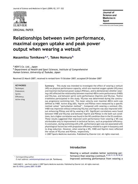 Pdf Relationships Between Swim Performance Maximal Oxygen Uptake And