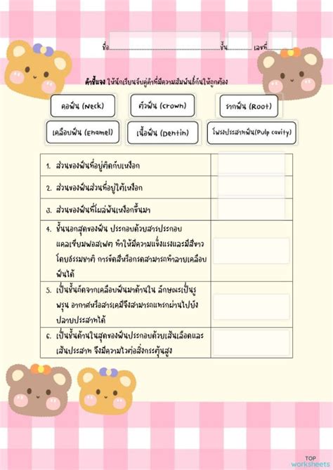 ใบงานเรื่องการเกิดซากดึกดำบรรพ์ ชั้น ป 6 Interactive Worksheet Topworksheets