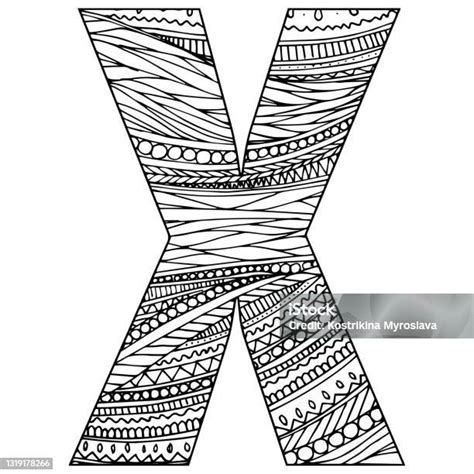 젠틀글 양식화 알파벳 문자 X 벡터 일러스트 레이션 블랙 화이트 핸드 그린 낙서 민족 패턴 0명에 대한 스톡 벡터 아트 및 기타 이미지 Istock