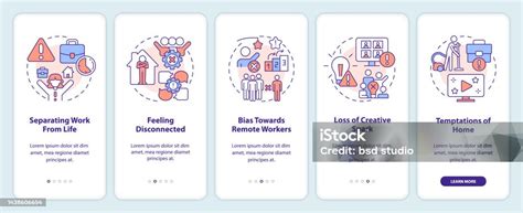 재택 근무의 단점 온보딩 모바일 앱 화면 가정 생활에 대한 스톡 벡터 아트 및 기타 이미지 가정 생활 그래픽 사용자 인터페이스 디자인 Istock