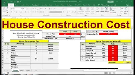 House Construction Cost Calculator Excel Free Download