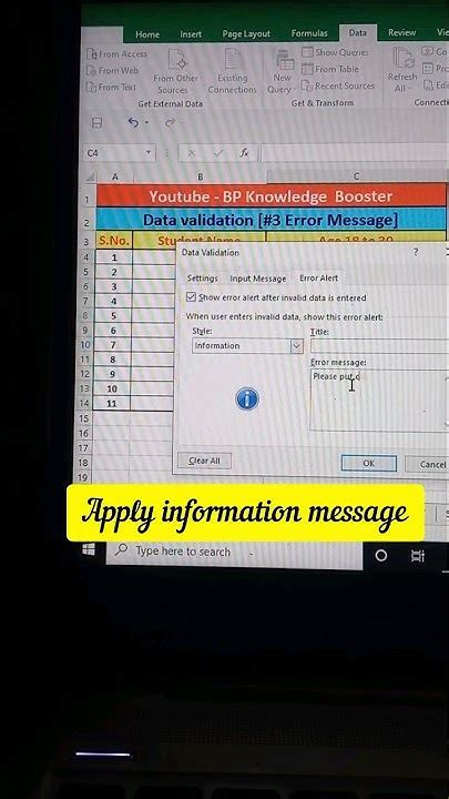 Excel Data Validation Error Message Info Excel Exceltricks Learnexcel Datavalidation