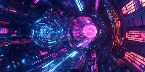 A Glowing Futuristic Ai Powered Space Station Displaying Cybernetic Holographic Astronaut Stock