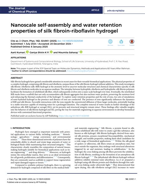 Nanoscale Self Assembly And Water Retention Properties Of Silk Fibroinriboflavin Hydrogel
