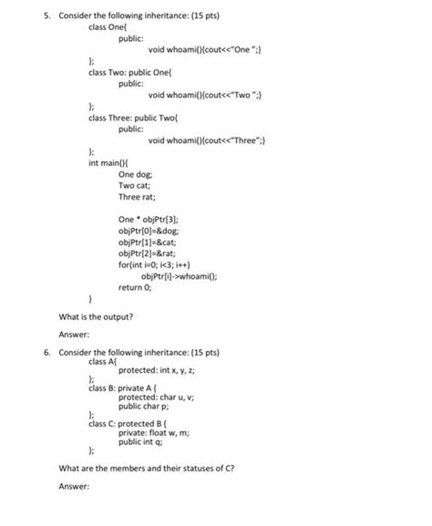 solved 5 consider the following inheritance 15 pts class