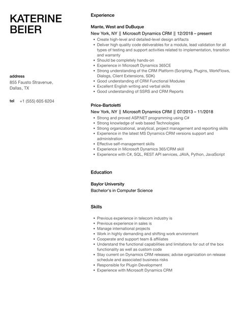 Microsoft Dynamics Crm Resume Samples Velvet Jobs