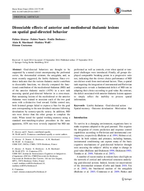 Dissociable Effects Of Anterior And Mediodorsal Thalamic Lesions On Spatial Goal Directed Behavior