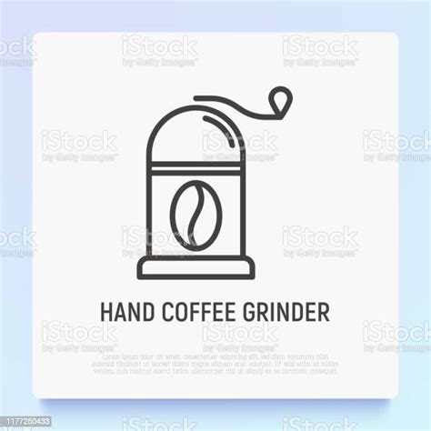 커피 콩 얇은 라인 아이콘 핸드 커피 분쇄기 카페 로고에 대한 현대 벡터 그림 날씬한에 대한 스톡 벡터 아트 및 기타 이미지