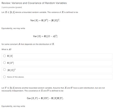 Solved Review Variance And Covariance Of Random Variables 2