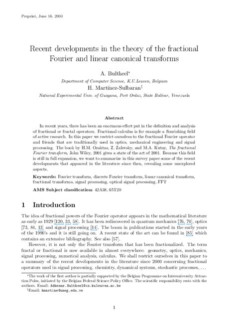 Pdf Recent Developments In The Theory Of The Fractional Fourier And