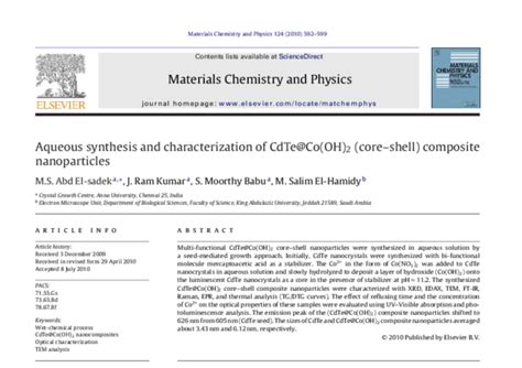 Pdf Aqueous Synthesis And Characterization Of Cdte Co Oh 2 Core Shell Composite Nanoparticles