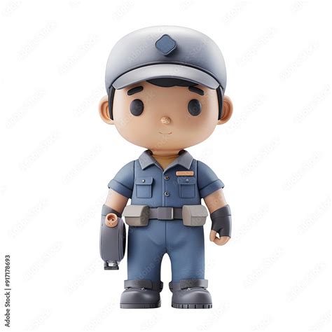 3d Render Cute Chibi Style Security Guard Character Illustration Full