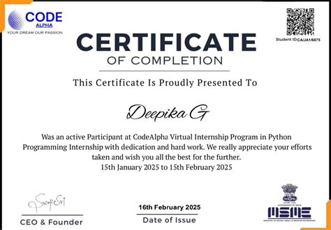 Internship Pythonprogramming Codealpha Learningandgrowth Python Deepika G